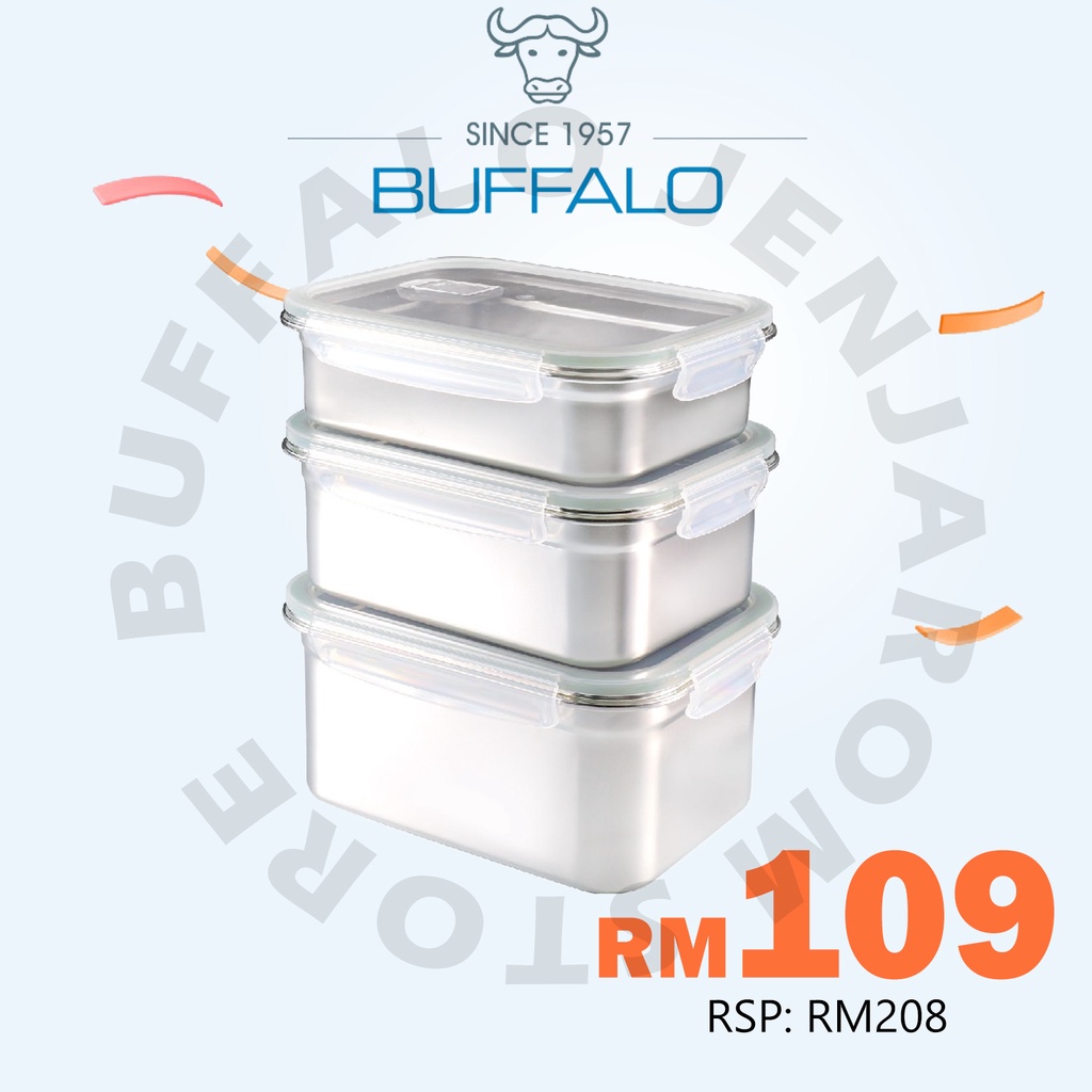 [READY STOCK] BUFFALO Food Container with Air Vent (1 set with 3 sizes ...