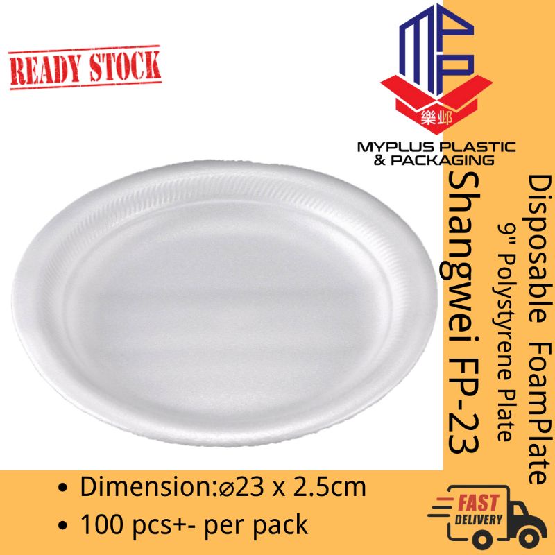 Polystyrene 9" Disposable Foam Plate [ 100pcs± ] 9" Polistrin Piring ...
