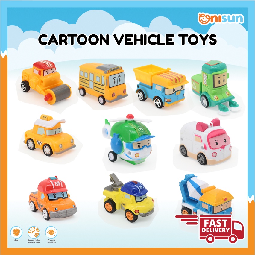 Cute Cartoon 2 in 1 Mini Vehicle Set | Push & Pull Car Toys | (Mainan ...