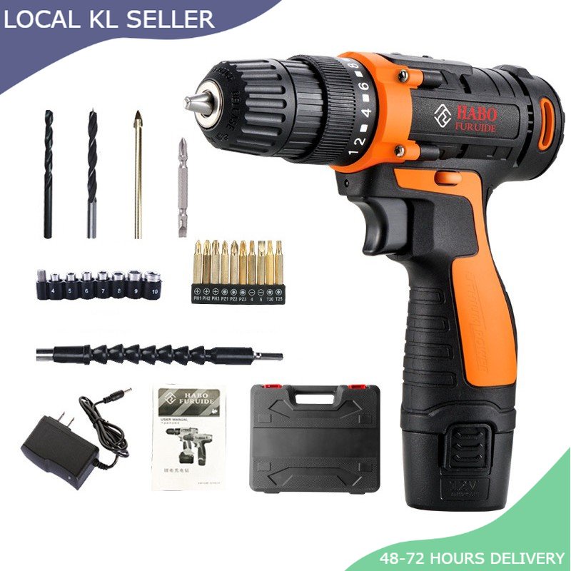 [KL RDY STOCK] Two Double Mode HABO 12V Wireless Cordless Drill Multi ...