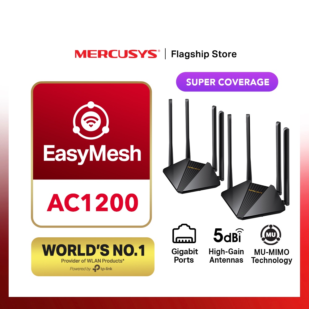Mercusys Easymesh AC1200 Gigabit 4× High-Gain Antennas Dual Band ...