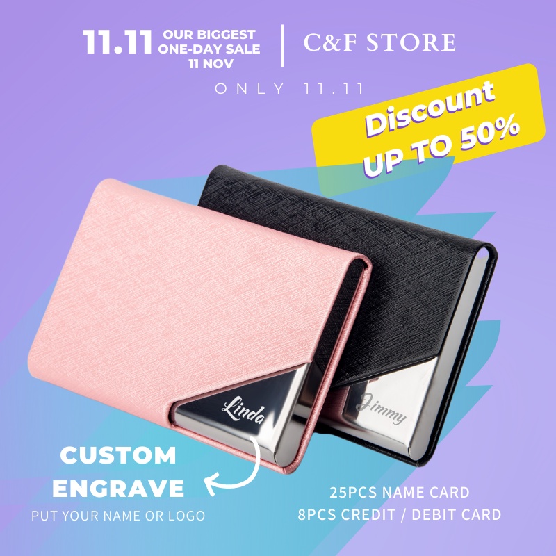 CUSTOM ENGRAVE Personalized PU Stainless Steel Business Card Holder ...