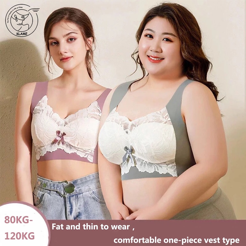 Klame Seamless Bra Plus Size Lace Underwear Big Breasts Show Small Thin Section Bralette Sexy