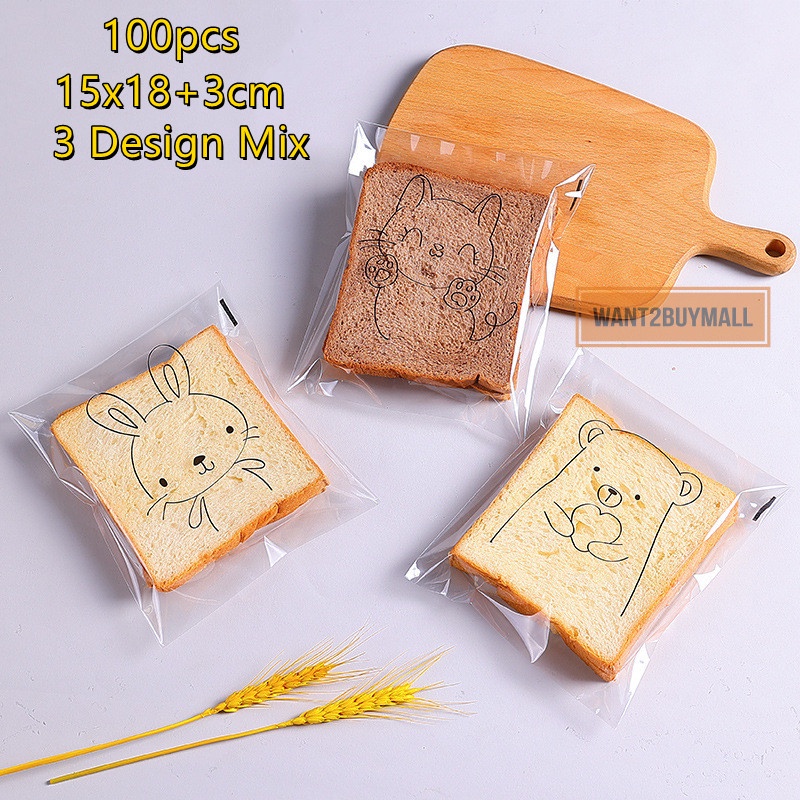 100pcs Self Adhesive Bread Cake Bakery Food Transparent Opp Plastic ...