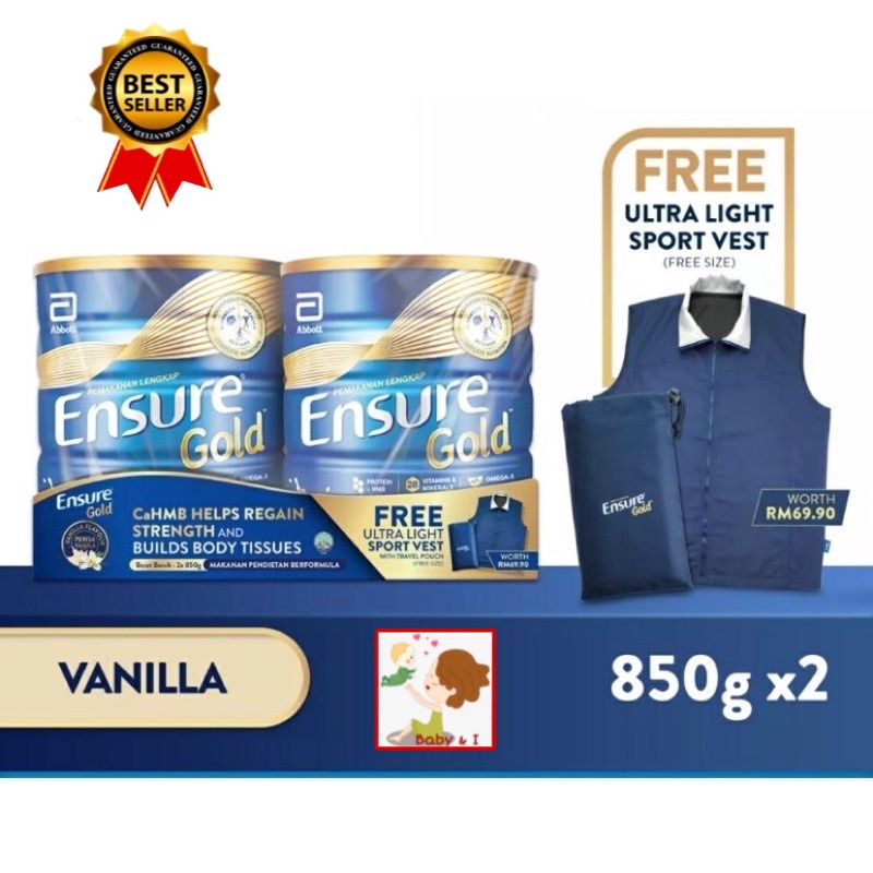 Ensure Gold Vanilla 850g x 2 tins - Free Sport Vest ( Exp: 2024 ) | Shopee Malaysia