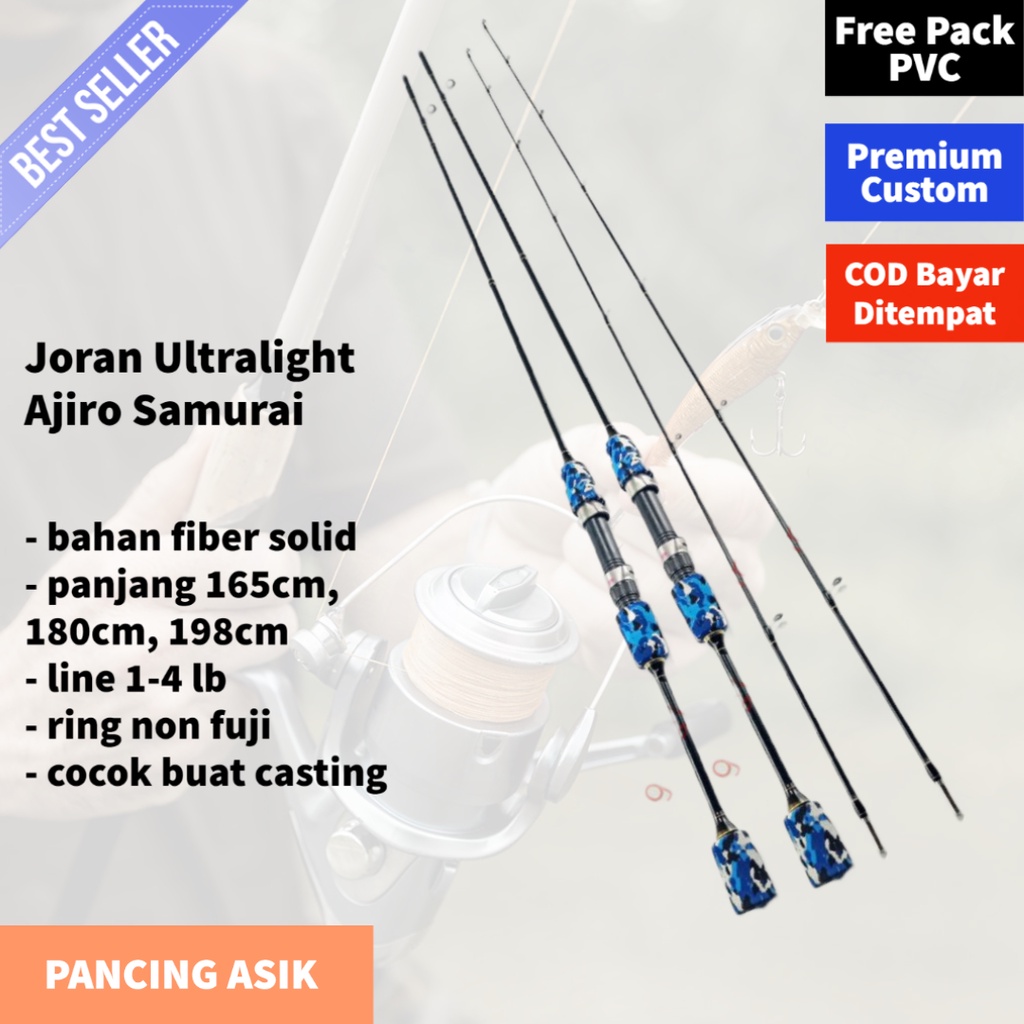 Ultralight Samurai Fishing Rod 1-4lb Solid Fiber 165cm & 180cm - UL ...