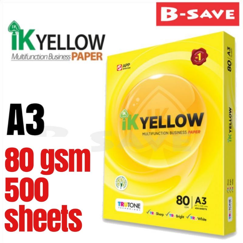 IK Yellow A3 Paper 80gsm 500 sheets Indah Keat / Kertas A3 | Shopee ...