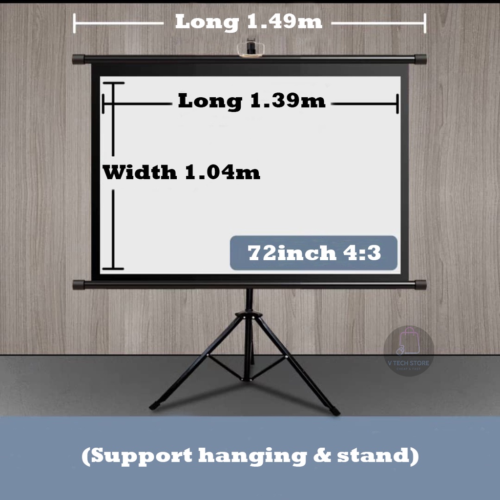 (Ready Stock) Portable Manual Tripod Screen Projector Screen Projection ...