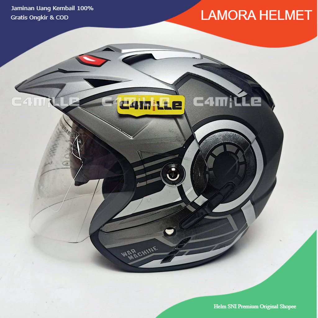 11.11 IRONMAN WAR MARCHINT BLACK DOFF SILVER DOUBLE VISOR HALF FACE ...
