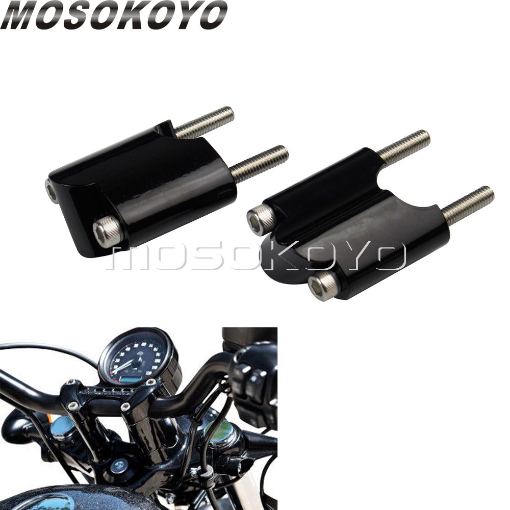 2" Rise CNC Aluminum Black 1" Handlebar Riser 50mm Handlebar Mount ...