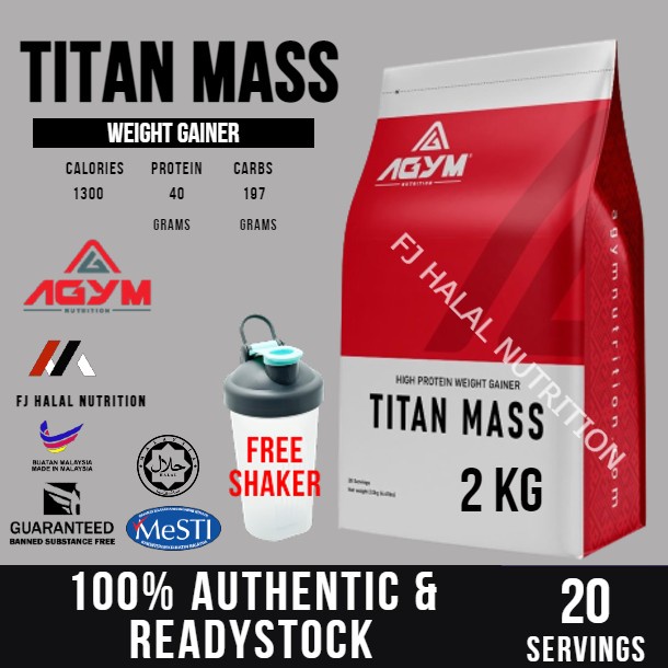 🇲🇾AGYM Nutrition Mass Weight Gainer, TITAN MASS, 4.4Lbs/2Kgs, Increase ...