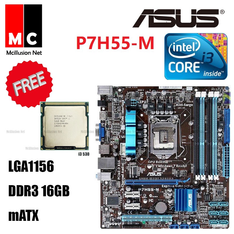 ASUS P7H55-M original motherboard DDR3 LGA 1156 [Free I3 530] | Shopee ...