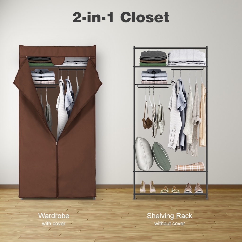 Dustproof Wardrobe Rack with Cover for Wardrobe Clothing Hanger Rack ...