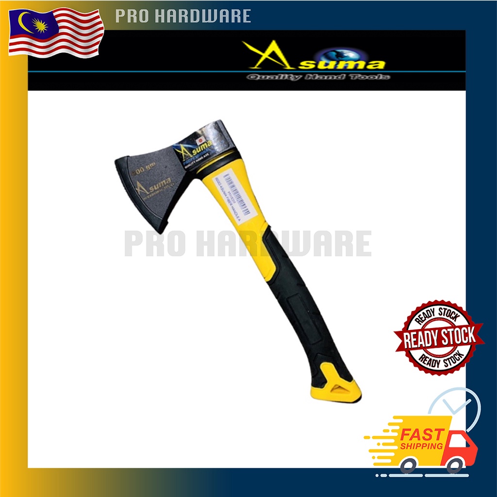 ASUMA 600g AXE TPR FIBRE HANDLE Heavy-Duty Thermoplastic Wood Chopping ...