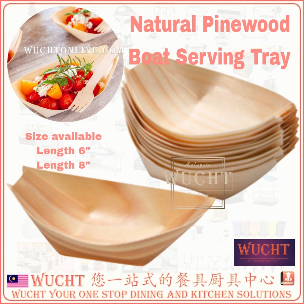 【WUCHT】 50 x Disposable Pine Wood Boat Food Serving Tray Wooden Boat ...
