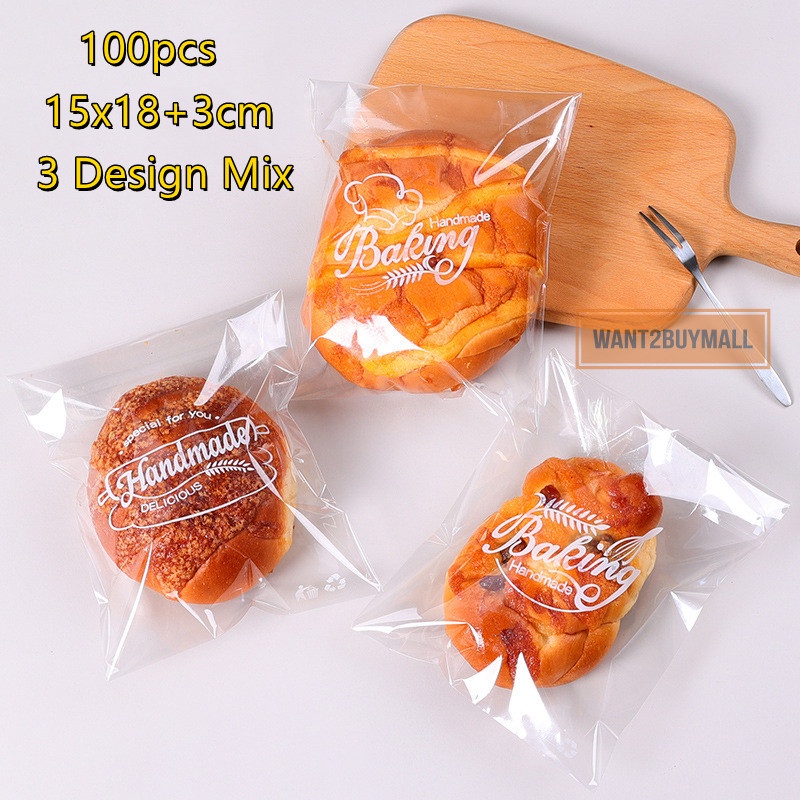 100pcs Self Adhesive Bread Cake Bakery Food Transparent Opp Plastic ...