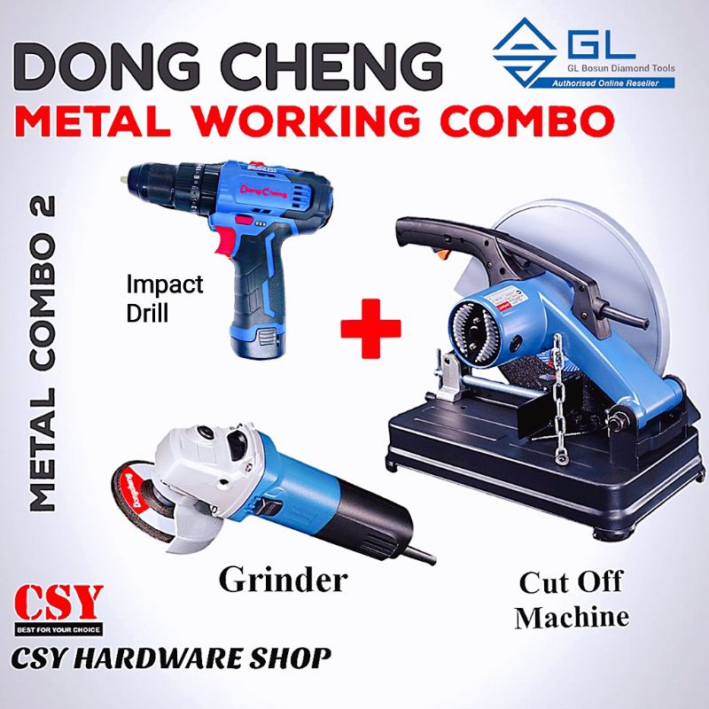 DONG CHENG Metal Combo Set 2 (Angle Grinder + Cordless Impact Drill ...