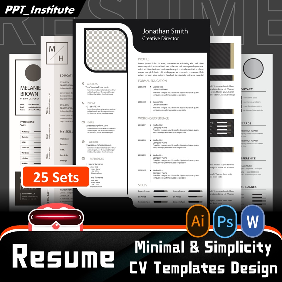 🔥 Resume Templates - 25 Sets Minimal Design 🔥 Premium Template | Ai PS ...