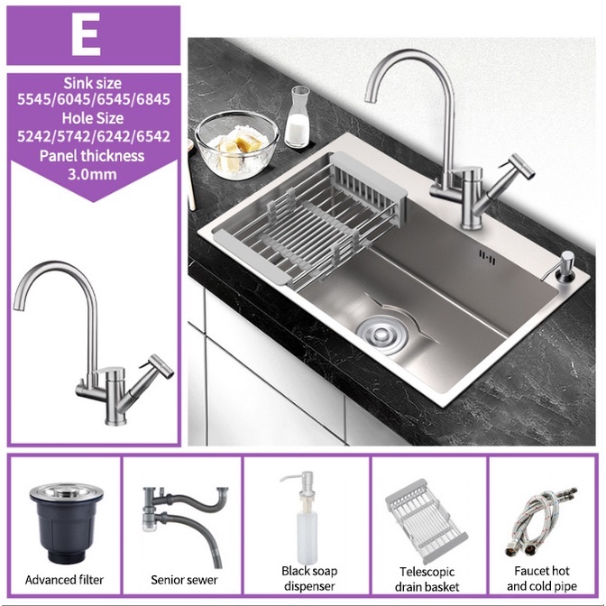 Singki Dapur Nano Sinki 304 Stainless Steel Handmade Single Bowl ...