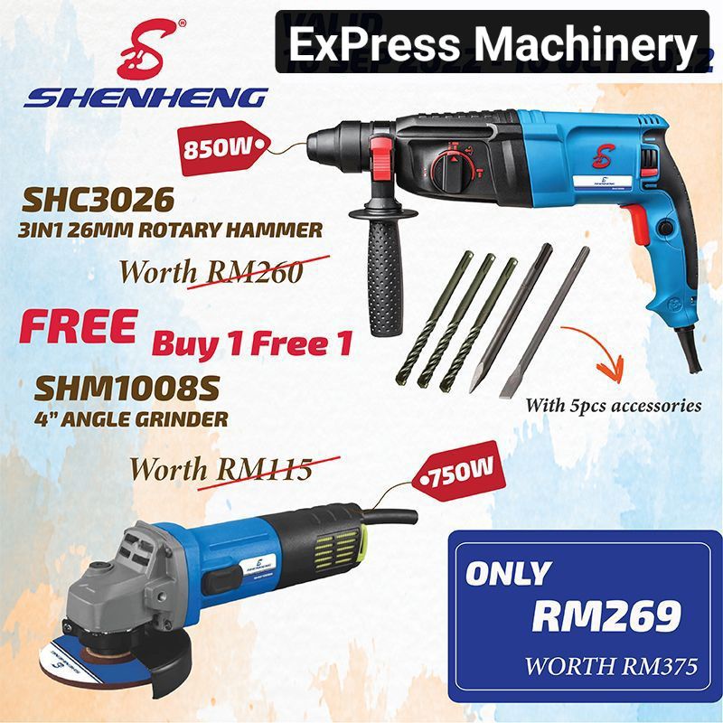 COMBO SET SHENHENG ROTARY HAMMER 850WATT & GRINDER 750WATT HEAVY DUTY ...