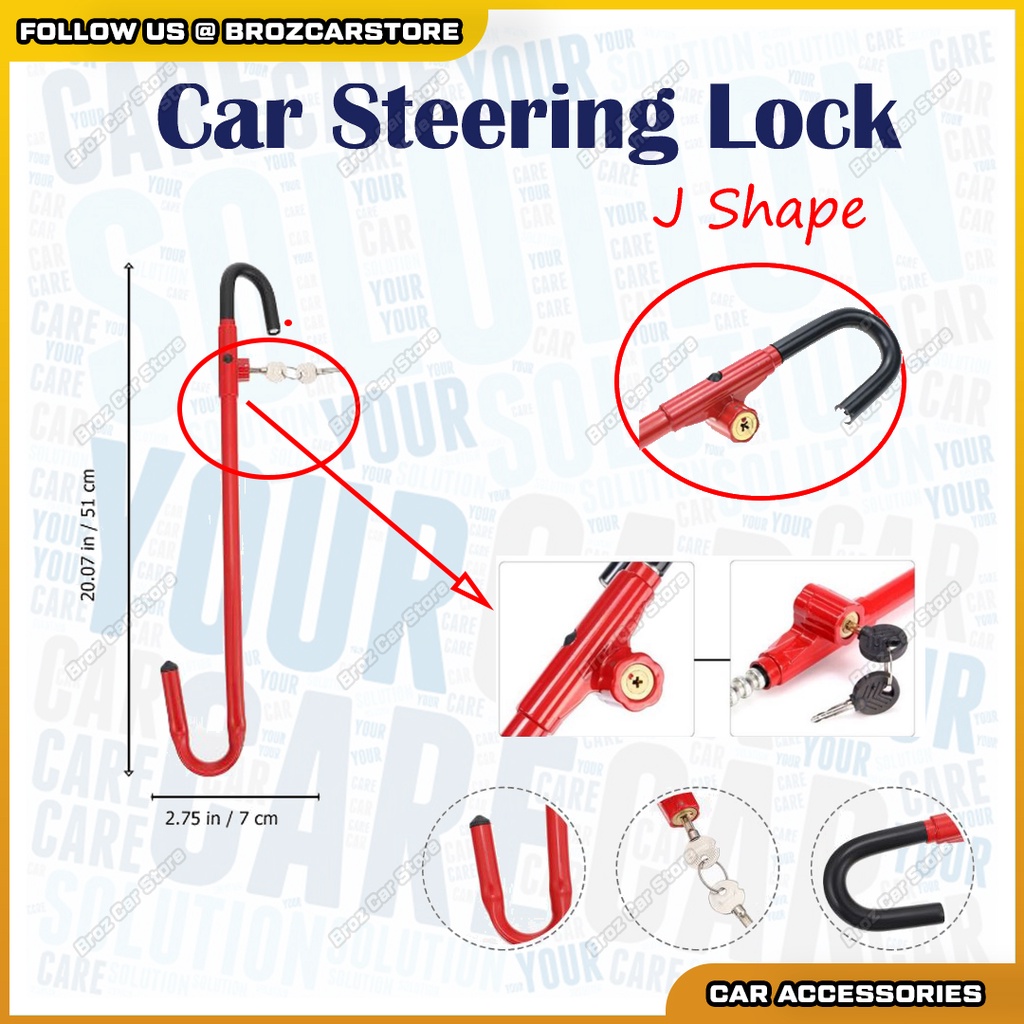 Universal J Shape Car Steering Lock Adjustable DIY Kunci Stereng Kereta ...