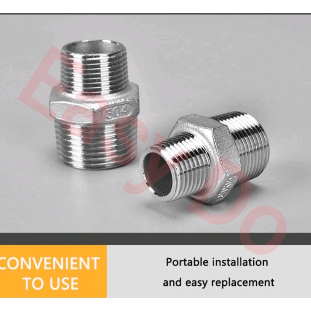 Stainless Steel 304 Nipple Male Female Threaded Pipe Connector Adapter ...