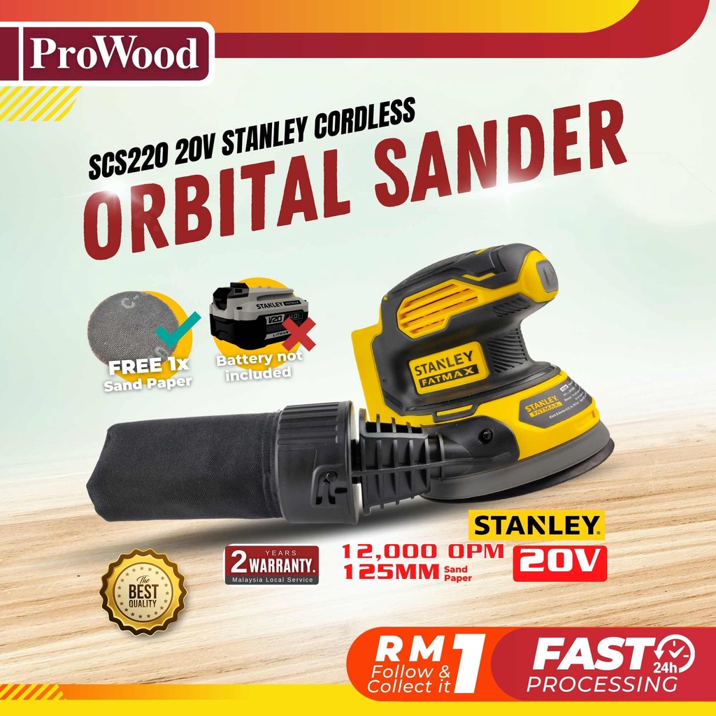 STANLEY SCS220 Cordless Orbital Sander 20V ( Bare Unit ) Sanding ...