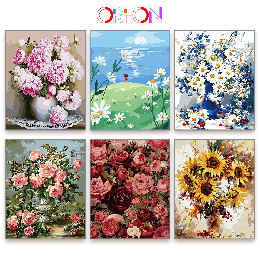 【ORFON】Paint by numbers 40*50cm DIY frame manual coloring flower oil painter with decompression ...