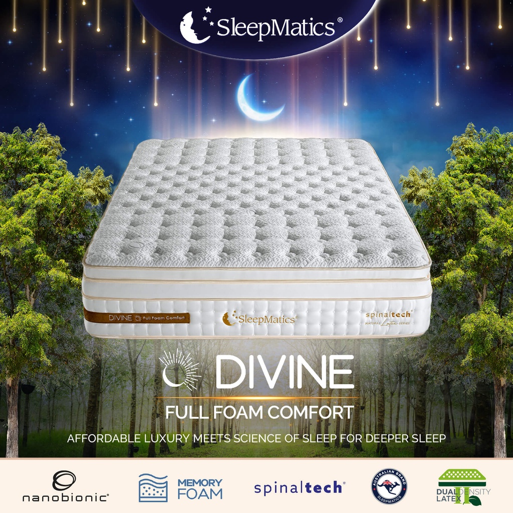 Sleepmatics Divine Full Foam Comfort 5-Zone Natural Latex + Memory Foam + Nanobionic (14” X 35 ...