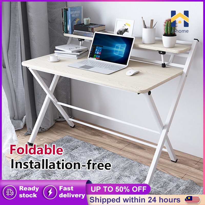 【aihome】Computer Table Student study Desk Meja Lipat modern writing ...
