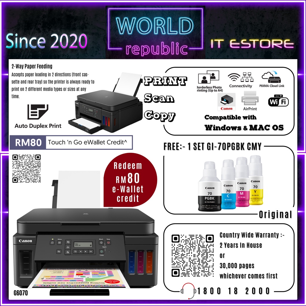 Canon PIXMA G6070 Refillable Ink Tank All-In-One Color Printer (Print ...