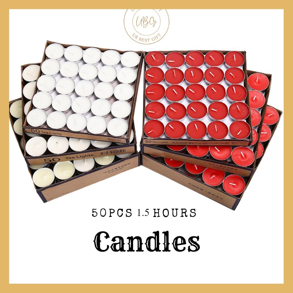 50pc Tealight Candle Lilin Burner Putih Merah Hijao Kuning Yellow Green ...
