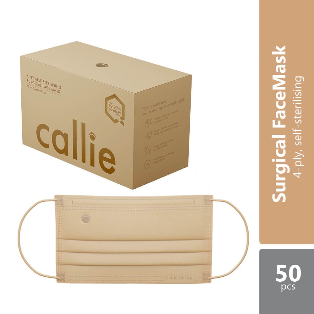 Callie 4 Ply Earloop Medical Face Mask - Antibacterial Supreme Beige ...