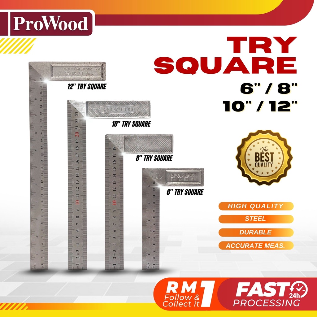 Try Square Steel Carpenter Square Scale Ruler Tools L Shape Pembaris ...