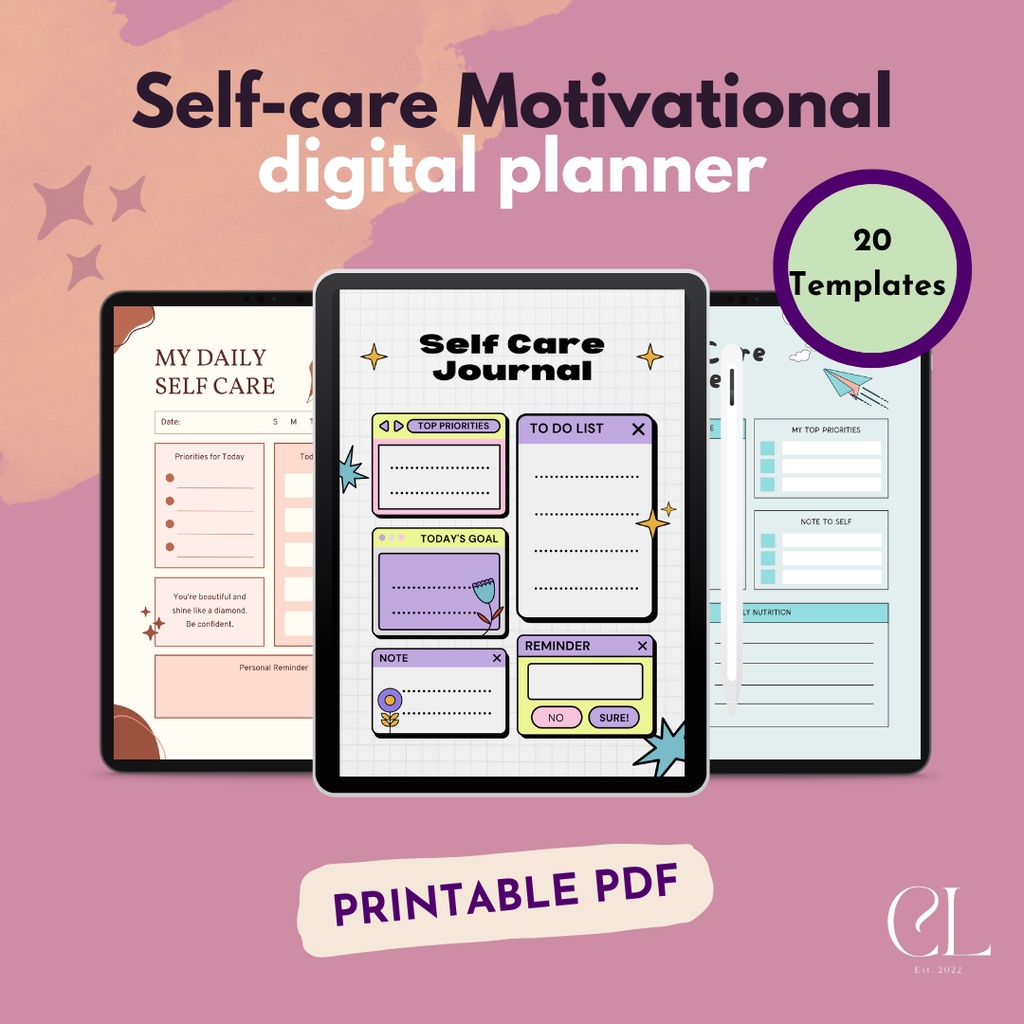 Digital Planner Template | Self-Care Motivation Daily Journal | Fancy ...