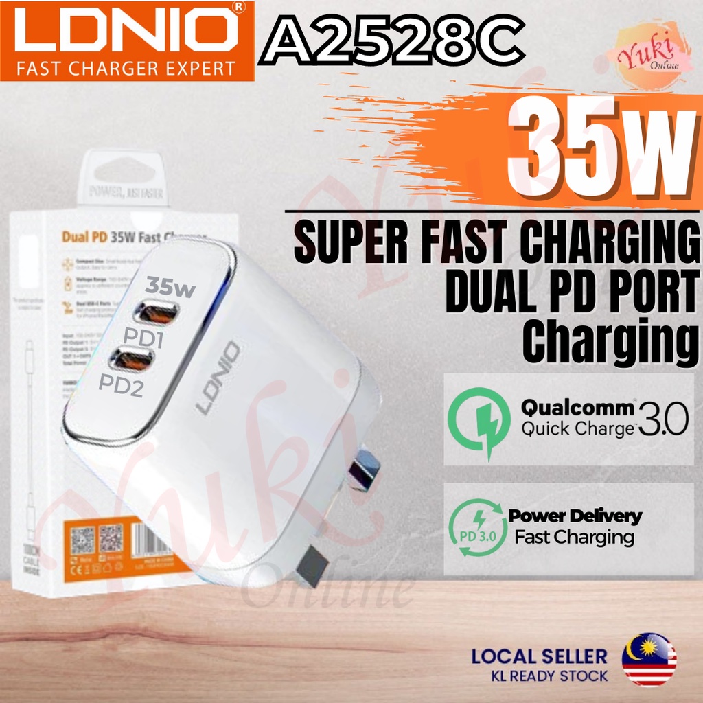 LDNIO 35W Super Fast Charge A2528C Usb Cables Chargers Power Adapter ...