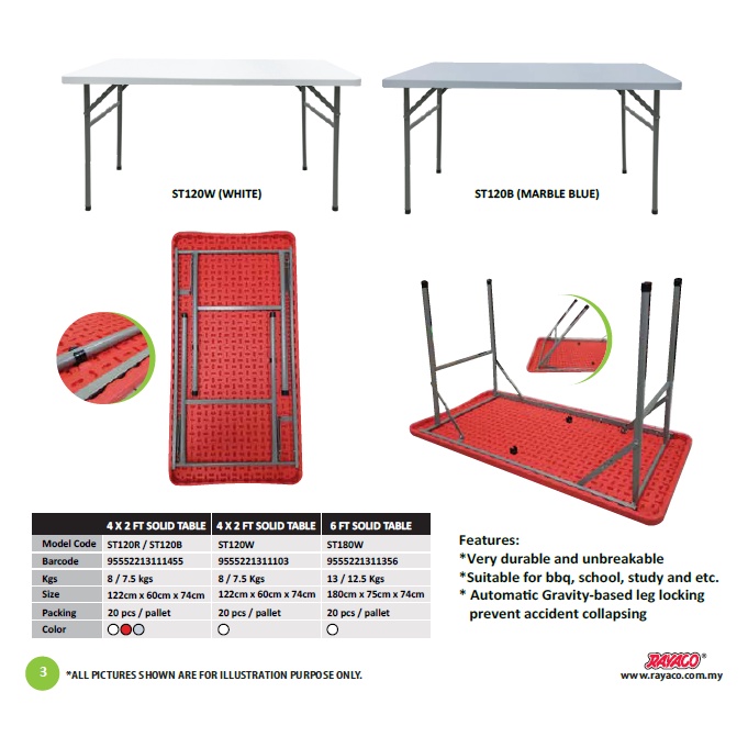 4Ft Foldable Banquet Table Heavy Duty Outdoor Folding Table Meja Lipat ...
