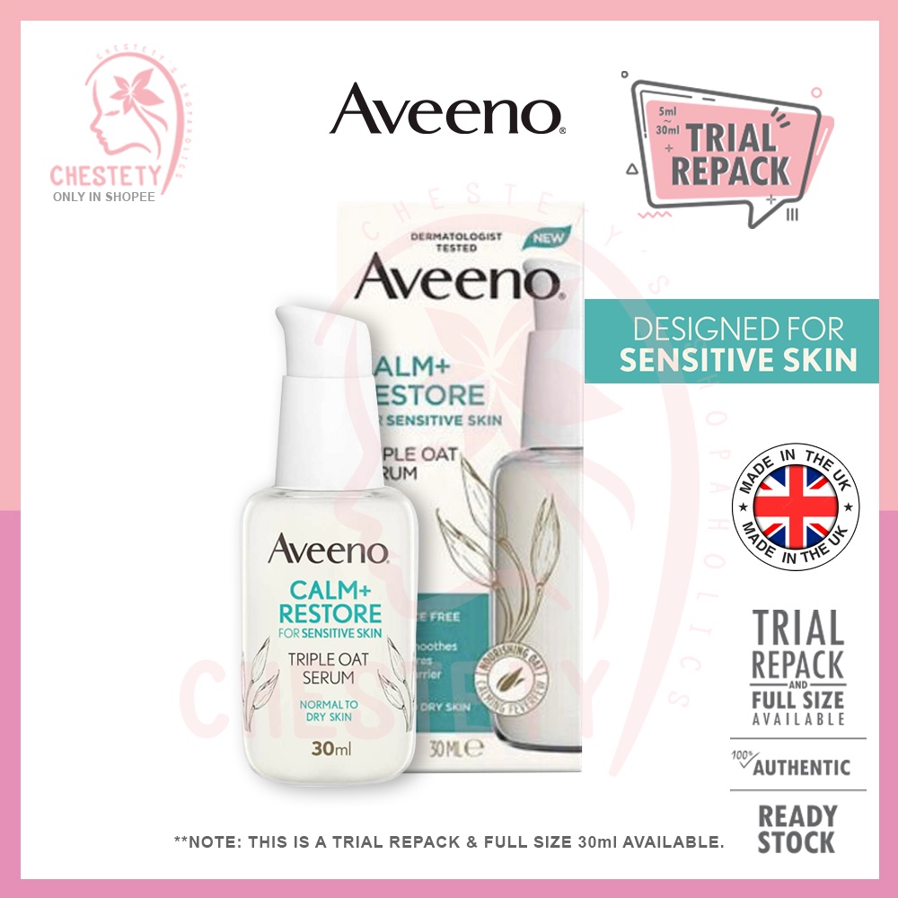 𝐈𝐌𝐏𝐎𝐑𝐓 🇬🇧 AVEENO Calm + Restore Triple Oat Serum Trial Repack Full Size ...