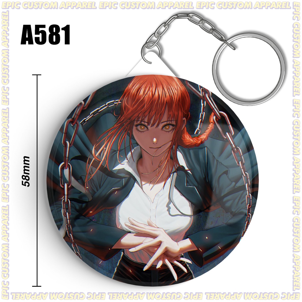 58mm Button Badge Key Chain with Mirror Back Makima From Chainsaw Man ...