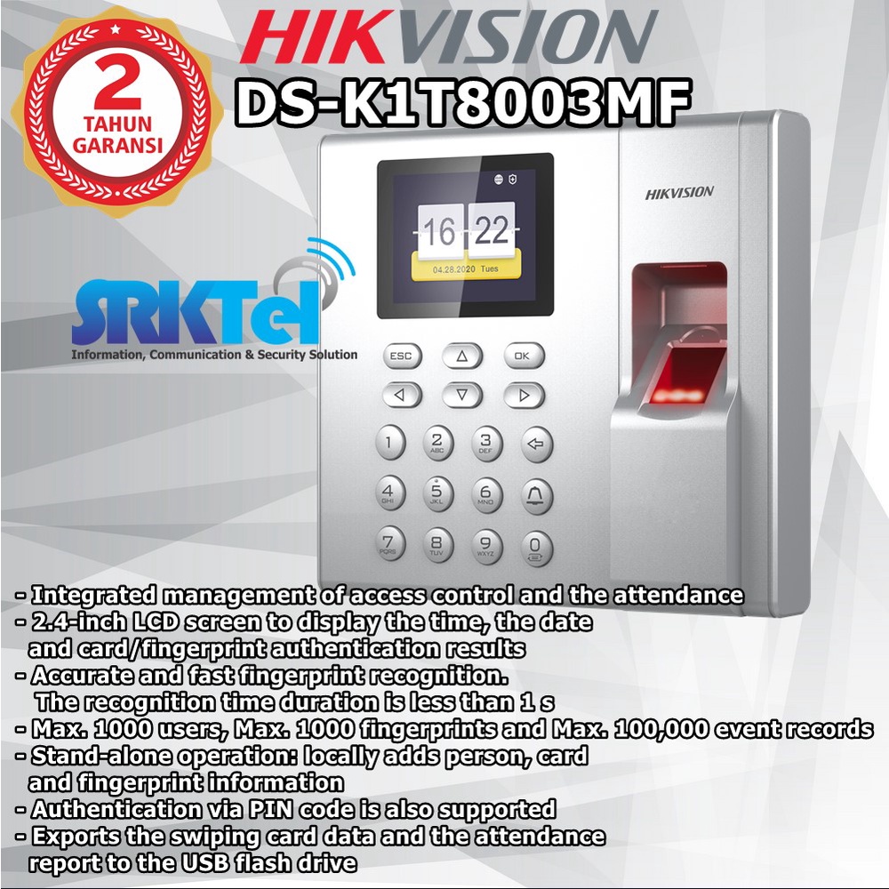 MESIN Hikvision DS-K1T8003MF Fingerprint Attendance Machine | Shopee ...