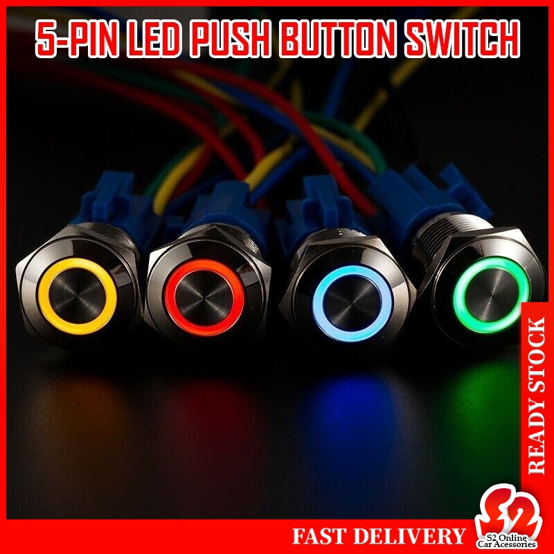 1PC 5-PIN LED BUTTON SWITCH WITH SOCKET 5 PIN LED PUSH BUTTON SWITCH ...