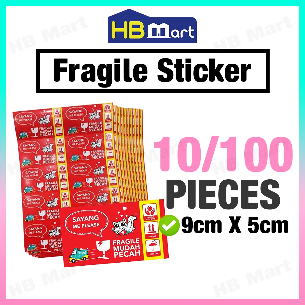 READY STOCK MALAYSIA 10 / 100 Pieces ACEVE Cat 9 x 5 cm Fragile Sticker ...