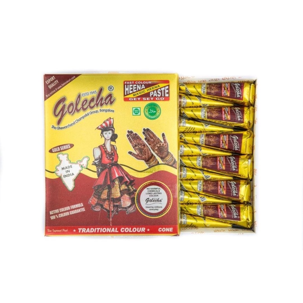 100% original, Golecha 12pcs in 1 box Dark Red Mehndi Henna Cones-25g ...