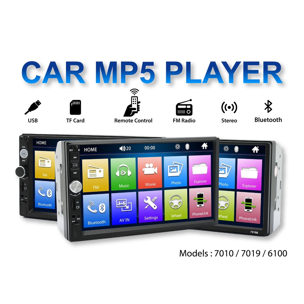 Car MP5 Player 7" Double DIN TFT HD Touch Screen Bluetooth FM Stereo TF ...
