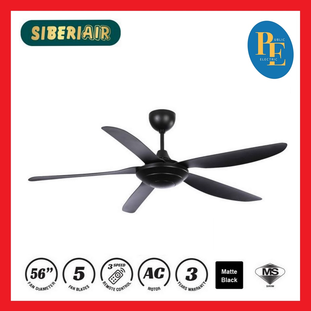 Siberiair 56" 3 Speed 5 Blade Remote Control Ceiling Fan - CF/SI91/56 ...