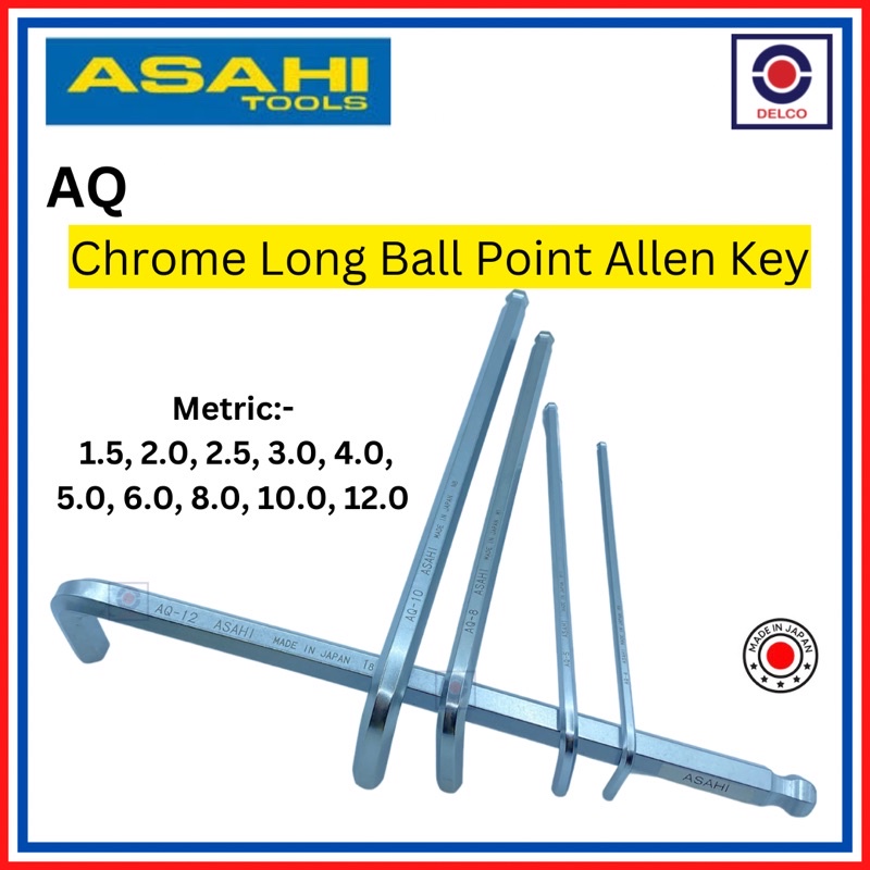 ASAHI JAPAN (1.5 - 12.0mm) AQ Long Ball Point Allen Key MADE IN JAPAN ...