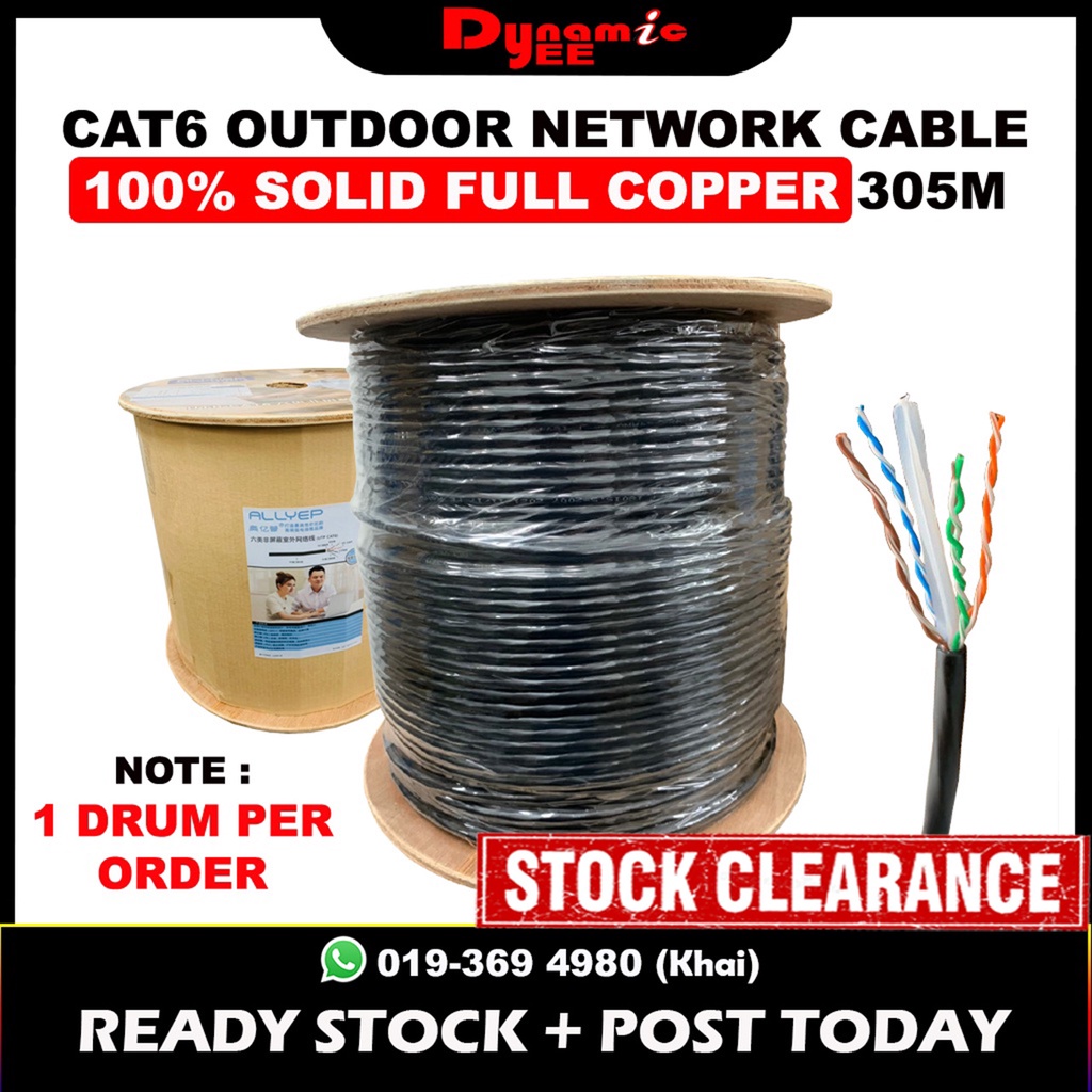 NETWORK CABLE 4UTP CAT6 OUTDOOR 24AWG UNSHIELD CABLE (BLACK) 305M NC202 | Shopee Malaysia