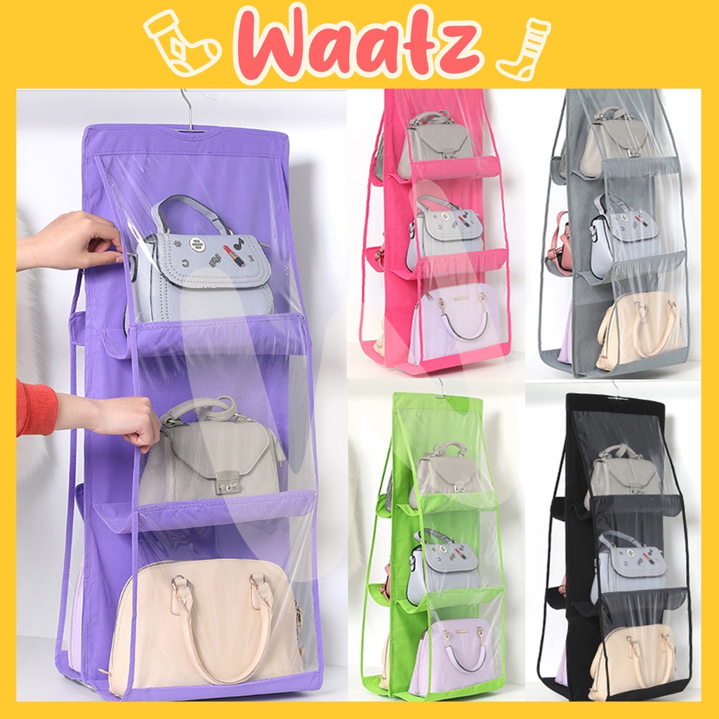 (STO7) 6 Pocket Folding Hanging Handbag Purse Storage Large Clear ...