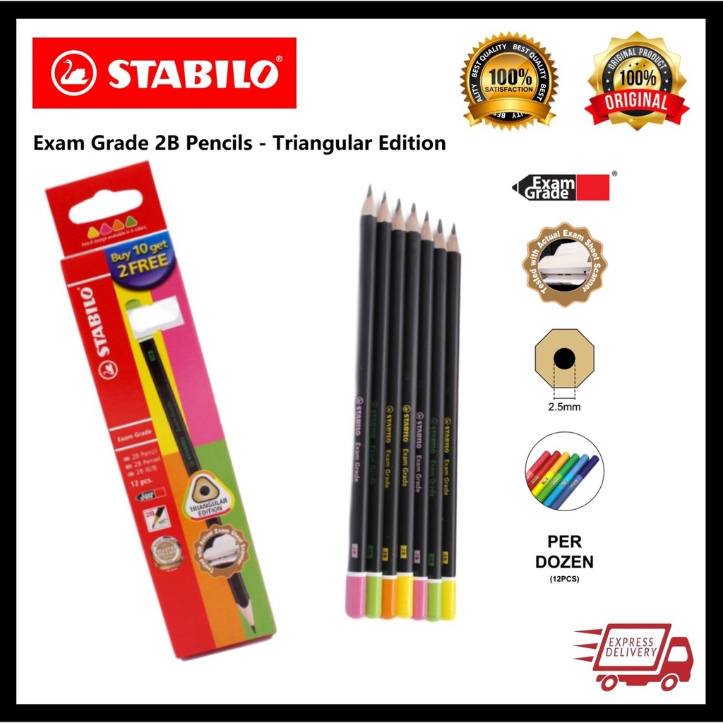 Stabilo Exam Grade 2B Pencil Triangular Edition 12pcs 288C/12 | Shopee ...