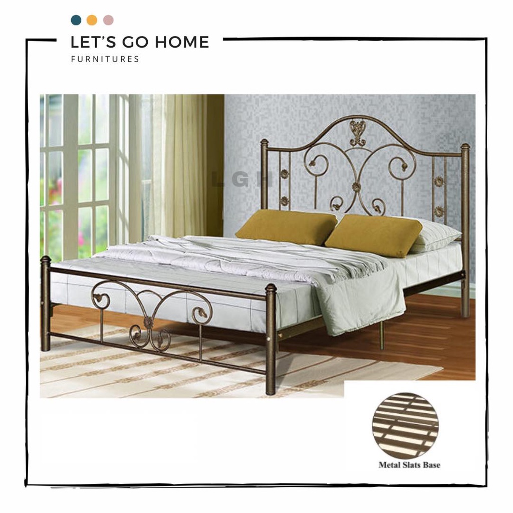 Antique Metal Queen Bed Frame | Katil Besi Queen Size | Metal Slats ...